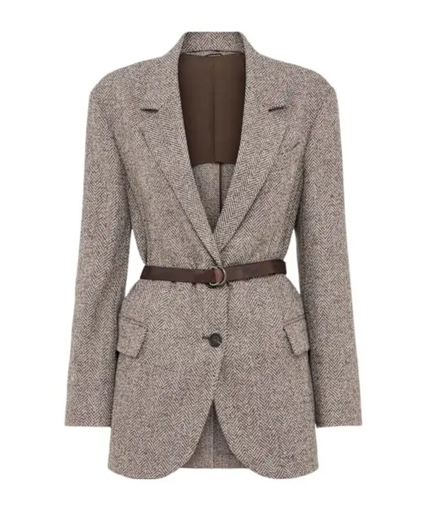 Brunello Cucinelli Belted Wool Blend Blazer