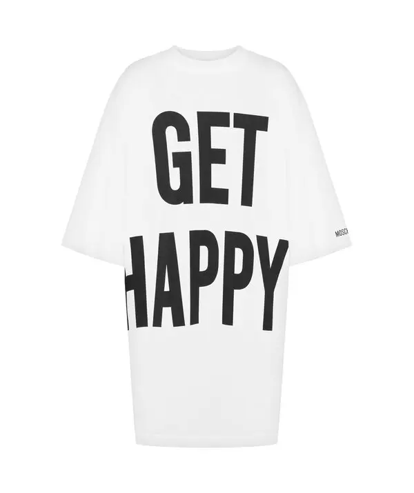 Moschino Get Happy" Slogan Print T-shirt Dress - White