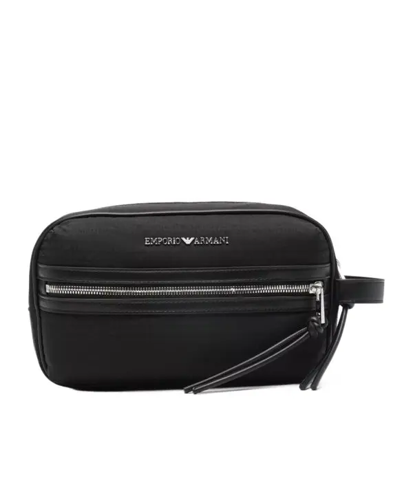 Emporio Armani Logo Lettering Zipped Wash Bag - Black