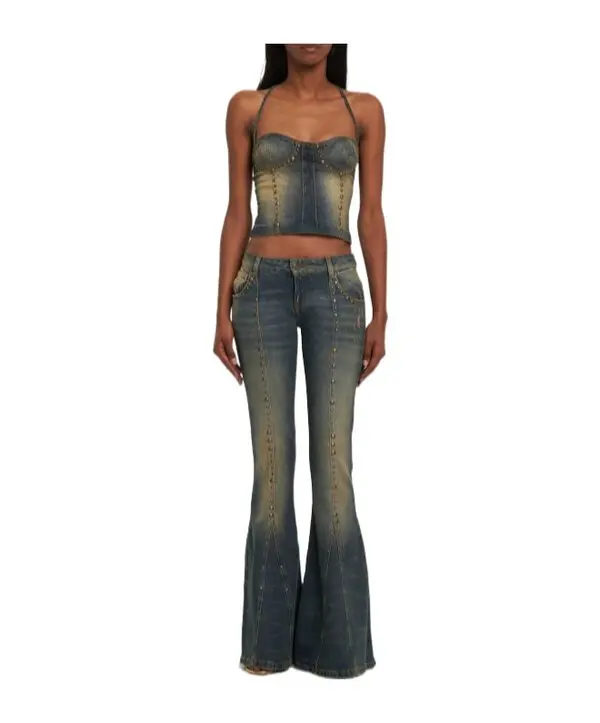 Blumarine Denim Studded Low Waist Flare Jeans