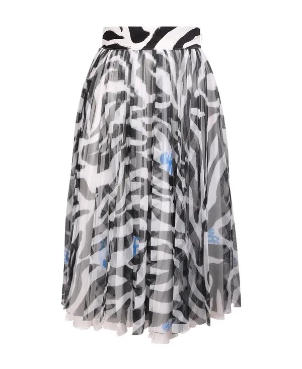 Off-White Pleated Tulle Skirt With Animal Print