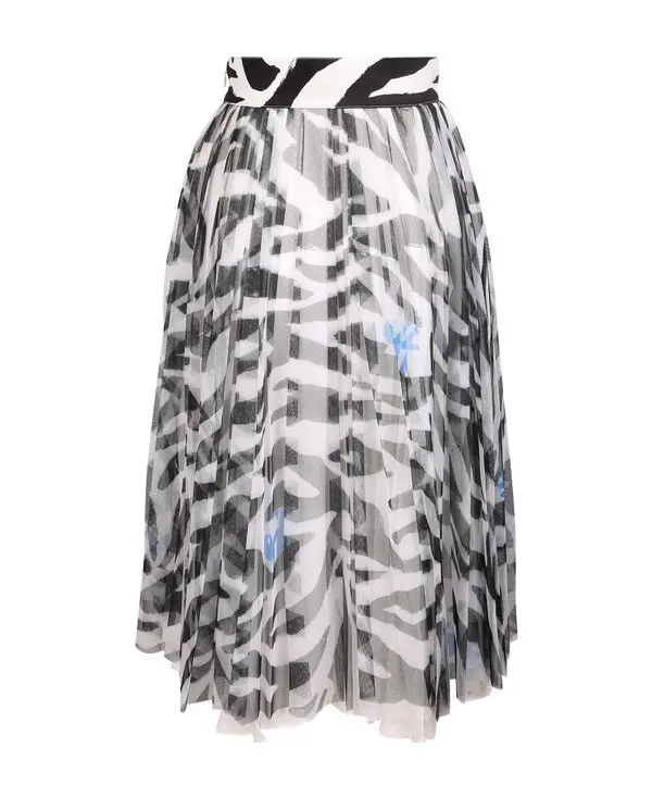 Off-White Pleated Tulle Skirt With Animal Print
