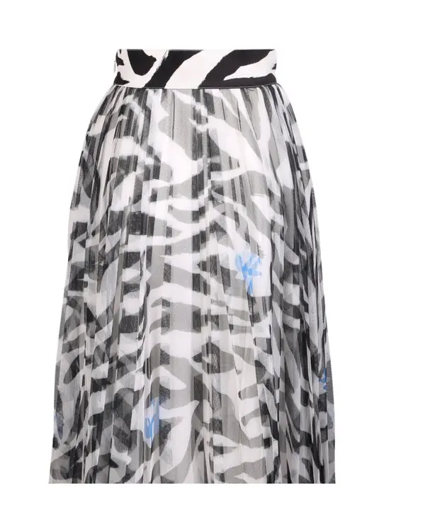 Off-White Pleated Tulle Skirt With Animal Print