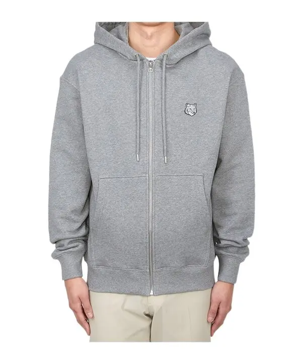 Maison Kitsuné Zip-up Hooded Long-sleeved Sweater With Patch Pocket