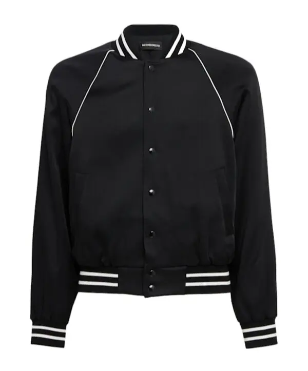 ANN DEMEULEMEESTER Slim Fit Raglan Bomber Jacket With Embroidered Back Panel