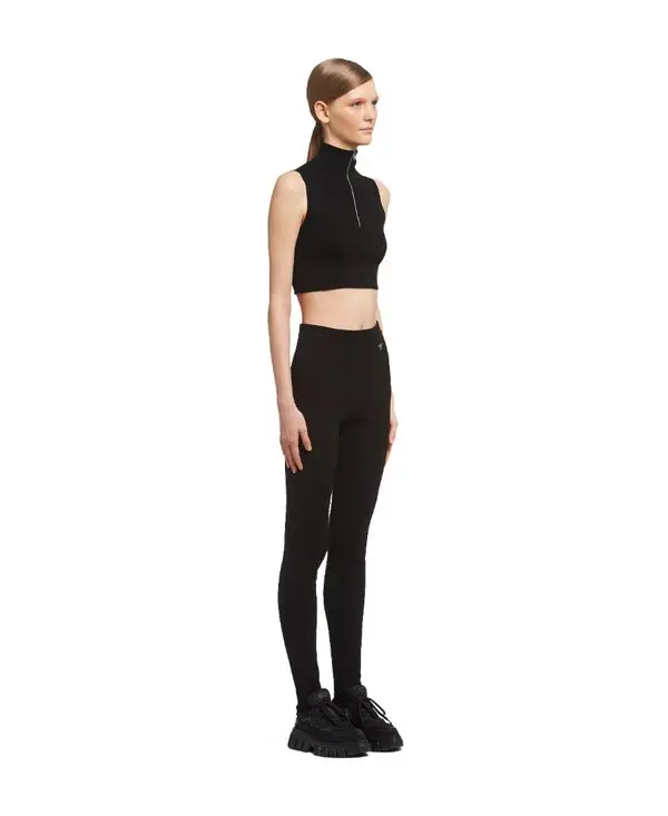 Prada Logo Plaque High Waist Leggings