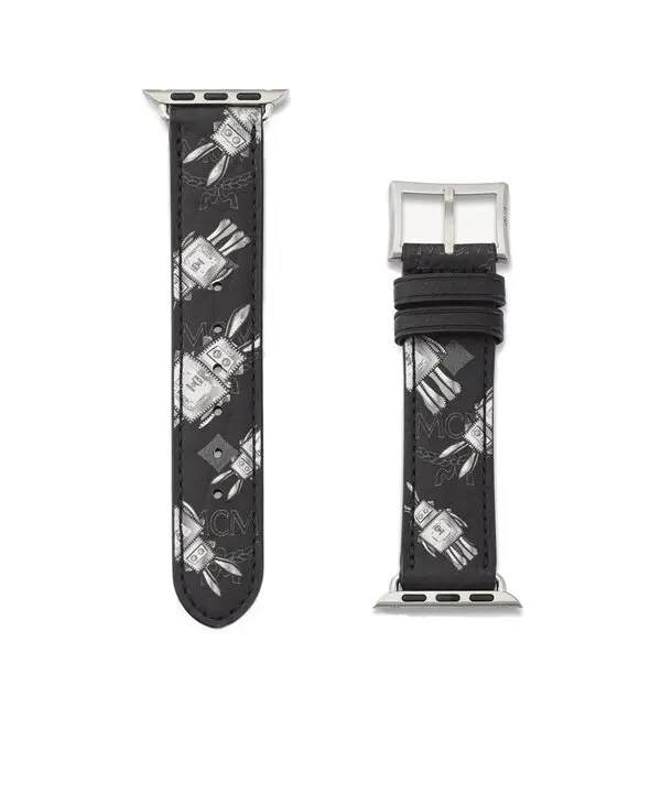 Mcm Rabot Visetos Monogram Apple Watch Band - Black