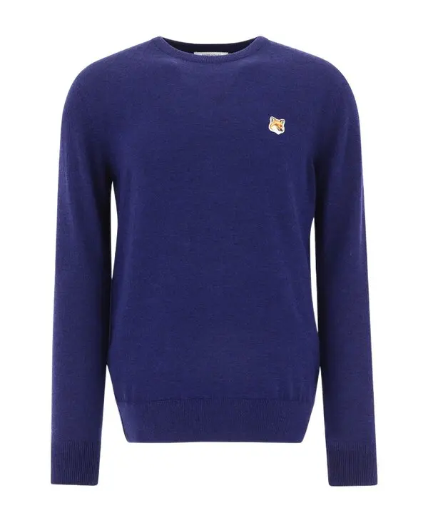 Maison Kitsuné Round Neck Long Sleeve Sweater With Logo Detail