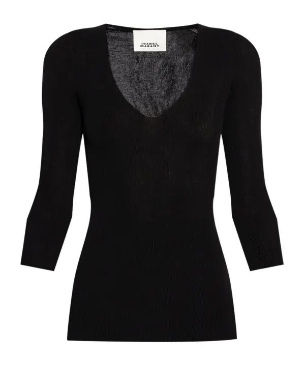 Isabel Marant Étoile Ribbed V-neck Top With Three-quarter Sleeves