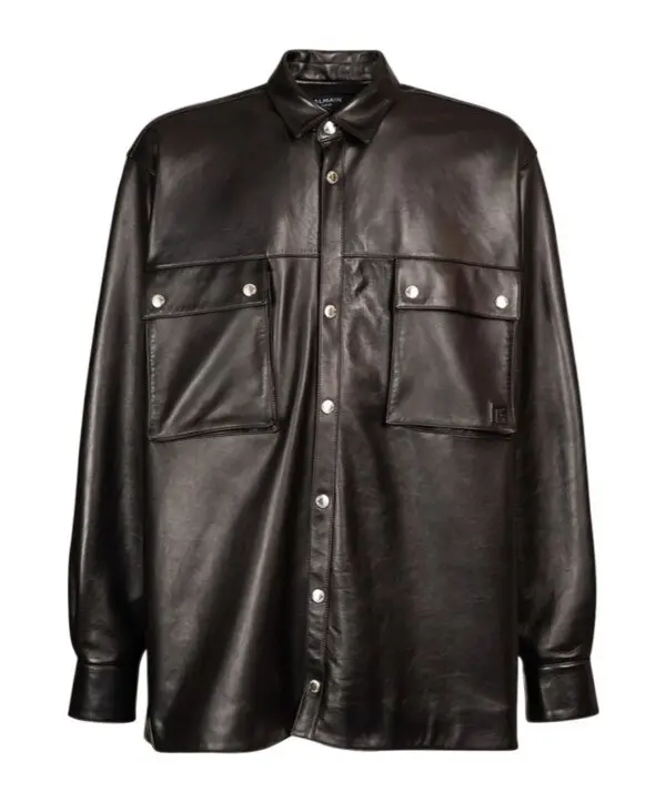 Balmain Front Pocket Leather Overshirt