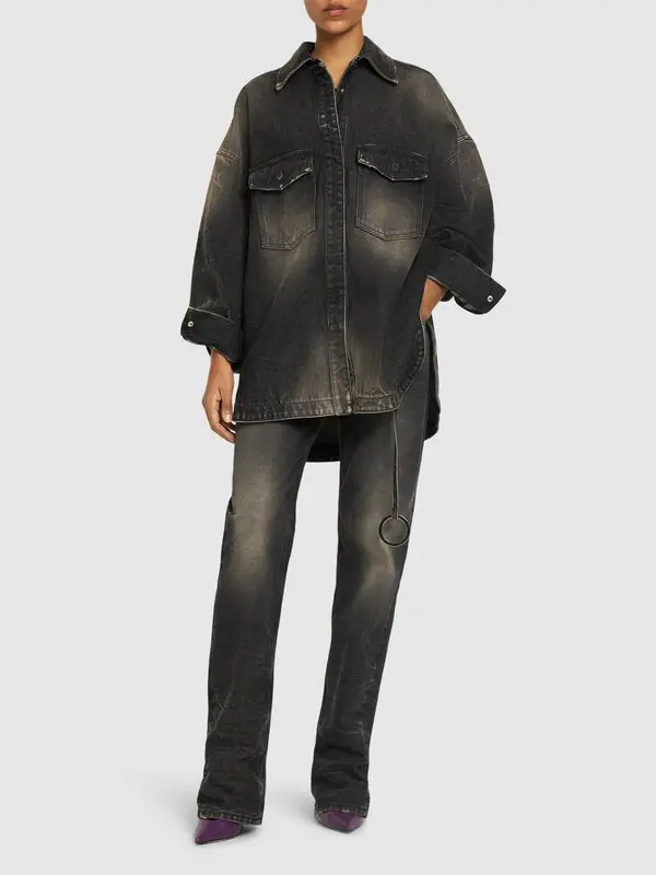 Attico Denim Shirt Jacket With Pockets