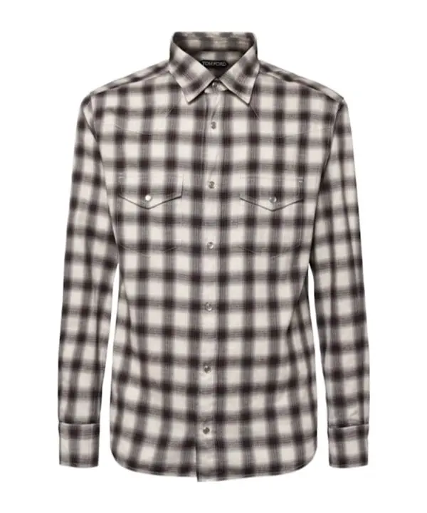 TOM FORD Checked Blend Western Shirt - Gray