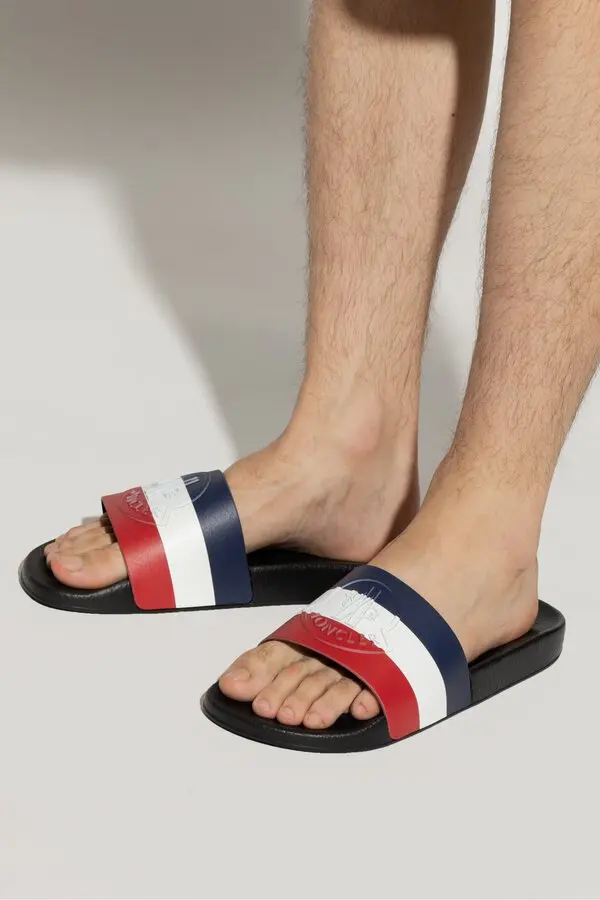 Moncler Basile Logo Embossed Slides - Black