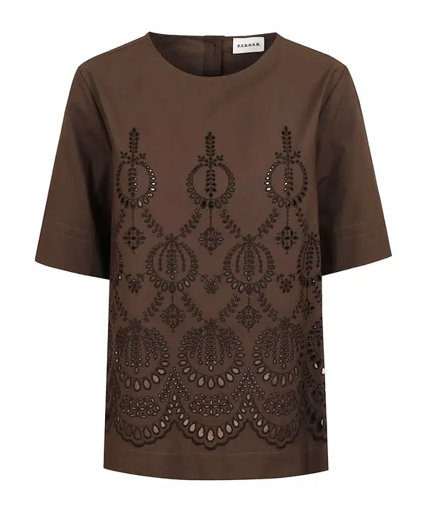 P.a.r.o.s.h Short-sleeved Openwork Detail Top - Marrone