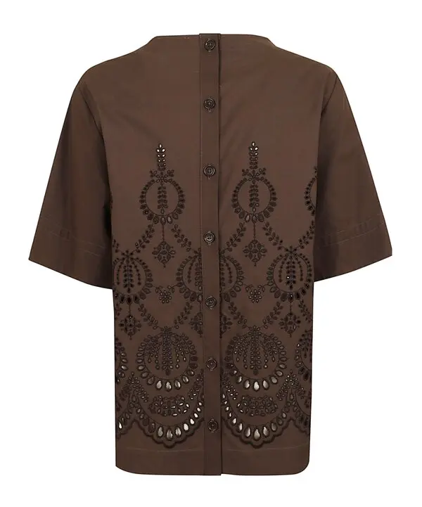 P.a.r.o.s.h Short-sleeved Openwork Detail Top - Marrone