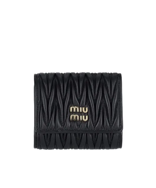 Miu Miu Matelassé Logo-lettering Wallet - Black