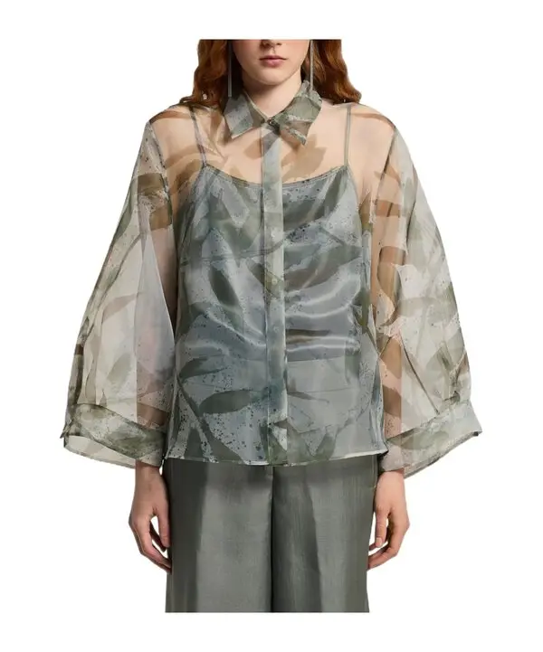 Peserico Floral Print Button Up Shirt - Gray