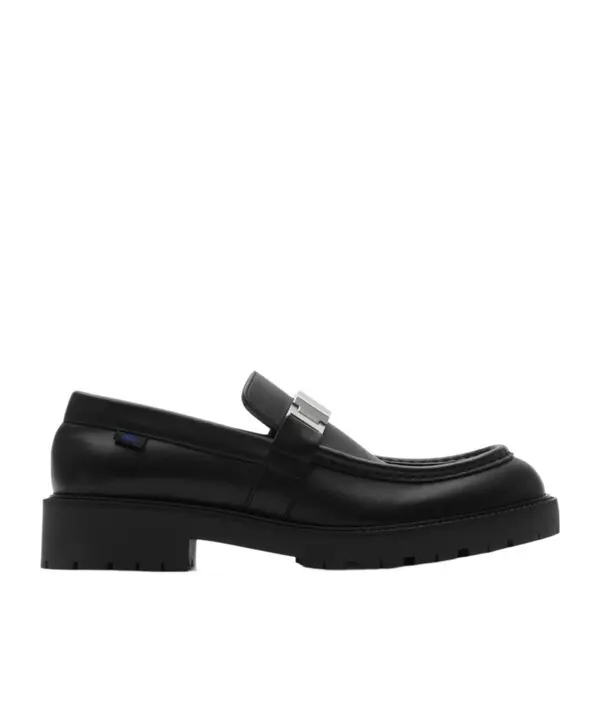 Burberry Leather Loafers With Equestrian Knight Detail - Black