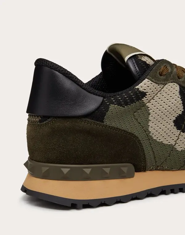 Valentino Garavani Camouflage Rockrunner Lace-up Sneakers - Green
