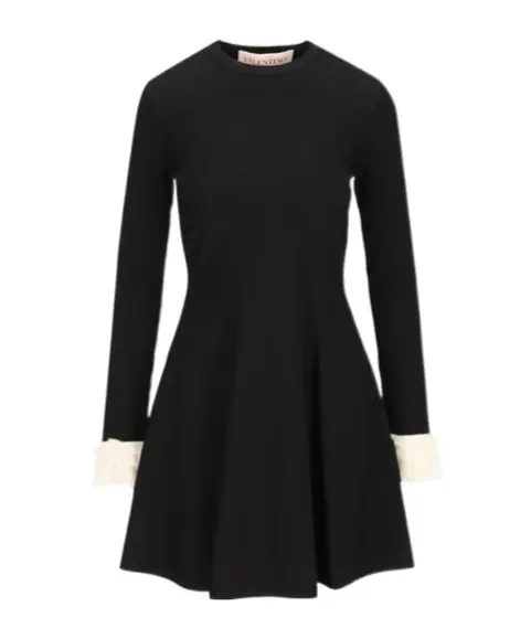 Valentino Garavani Crewneck Long Sleeve Dress With Flared Hem