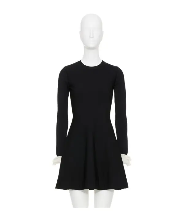 Valentino Garavani Crewneck Long Sleeve Dress With Flared Hem