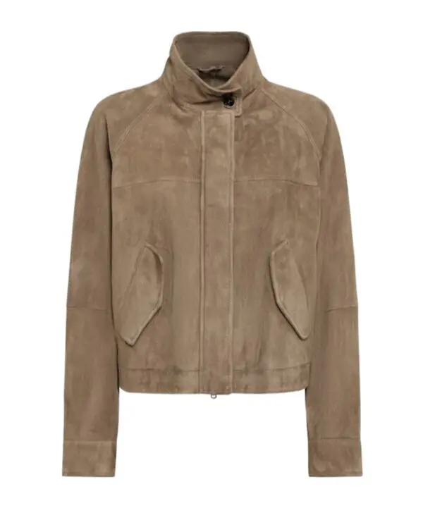 Brunello Cucinelli Suede Leather Jacket With Button Cuffs
