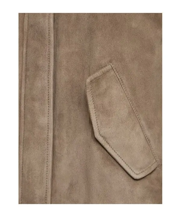 Brunello Cucinelli Suede Leather Jacket With Button Cuffs