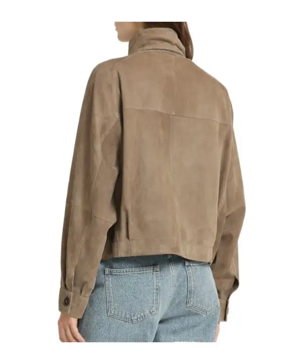 Brunello Cucinelli Suede Leather Jacket With Button Cuffs