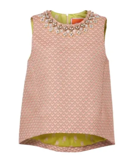 La DoubleJ Floral Jacquard Embellished Top - Nude