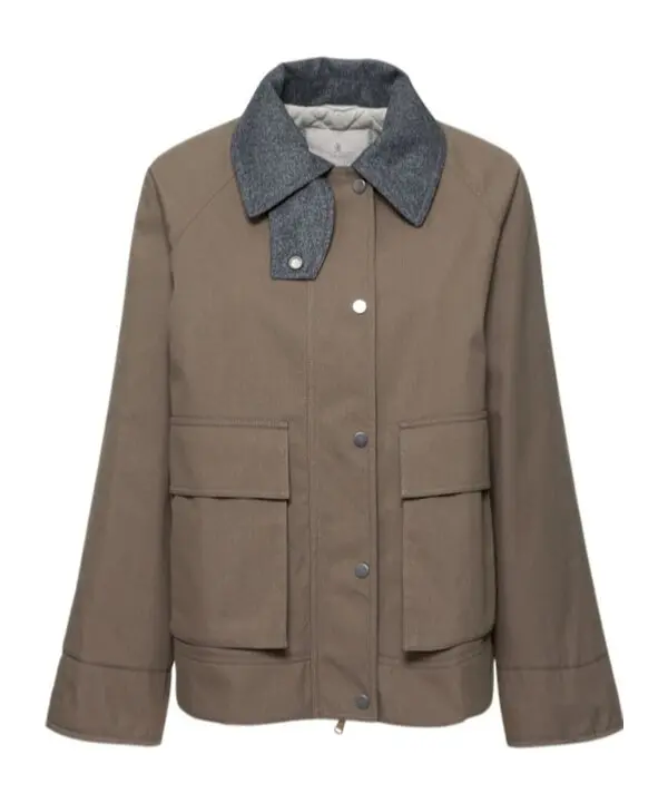 Brunello Cucinelli Cotton Blend Canvas Jacket With Snap Button And Concealed Zip Closure - Green