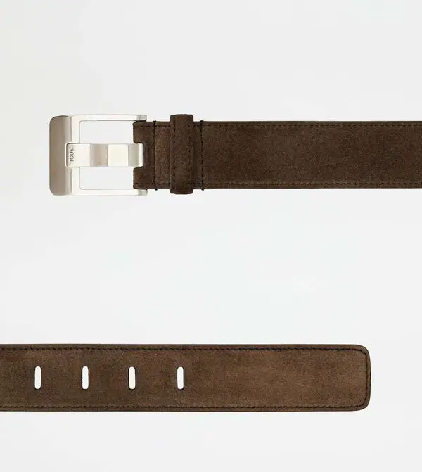 TOD'S Suede Belt With Maxi Branded Tongue Buckle - Brown
