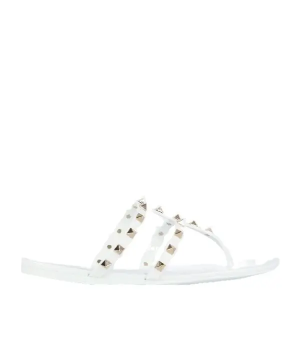 Valentino Garavani Rockstud Open Toe Flat Sandals - White