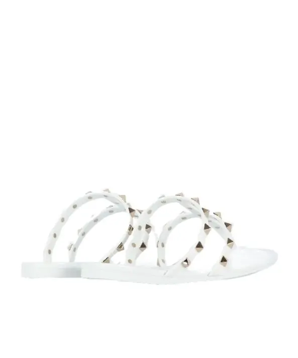 Valentino Garavani Rockstud Open Toe Flat Sandals - White