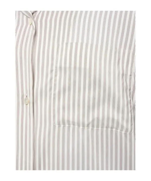 THE ROW Jorge Striped Silk Short Sleeve Shirt - White