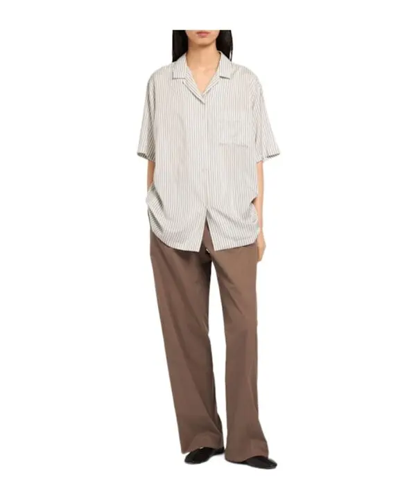 THE ROW Jorge Striped Silk Short Sleeve Shirt - White