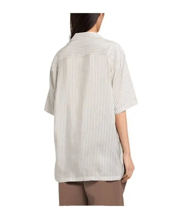 THE ROW Jorge Striped Silk Short Sleeve Shirt - White