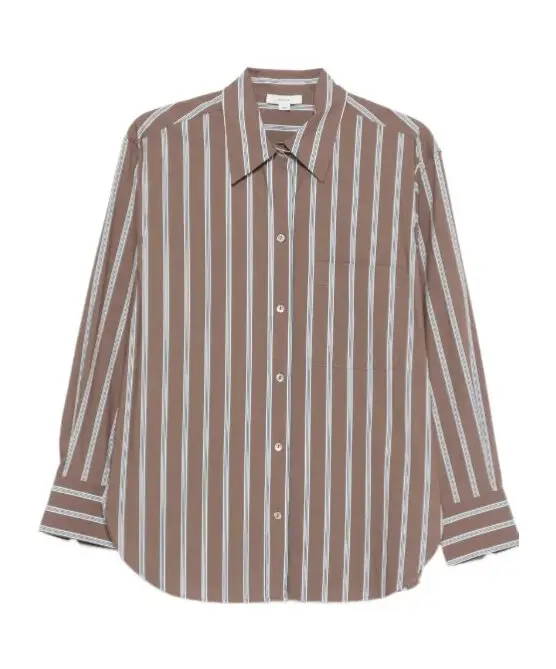 Vince Striped Long Sleeve Shirt With Pocket - Gray