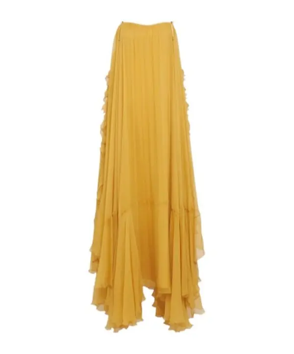 Chloé Silk Mousseline Long Dress With Spaghetti Straps - Yellow