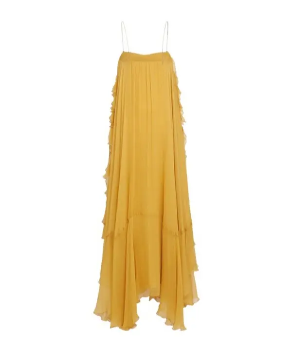 Chloé Silk Mousseline Long Dress With Spaghetti Straps