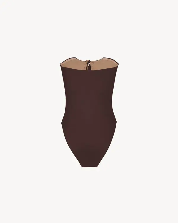 Saint Laurent Strapless Lace-up Swimsuit