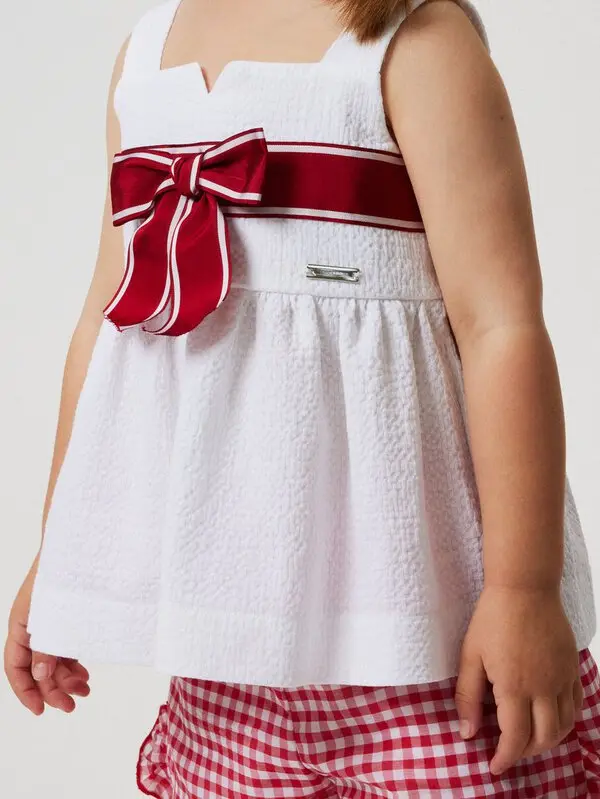 Monnalisa Square Neck Top With Bow Detail