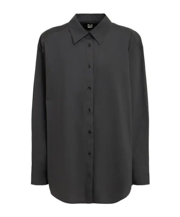 TOTEME Classic Organic Cotton Tumbled Shirt With Button Cuffs - Black