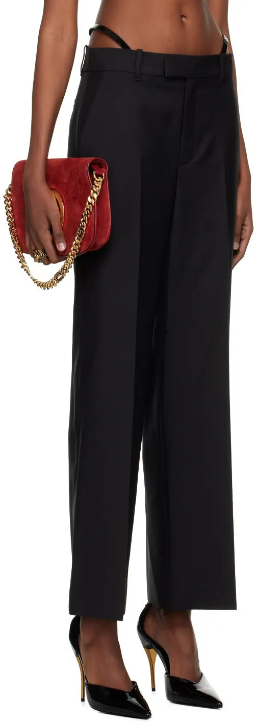 Gucci Front Pleated Trousers With Detachable Leather Detail