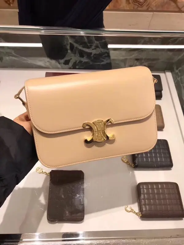 Celine Teen Triomphe Bag In Shiny Calfskin - Nude