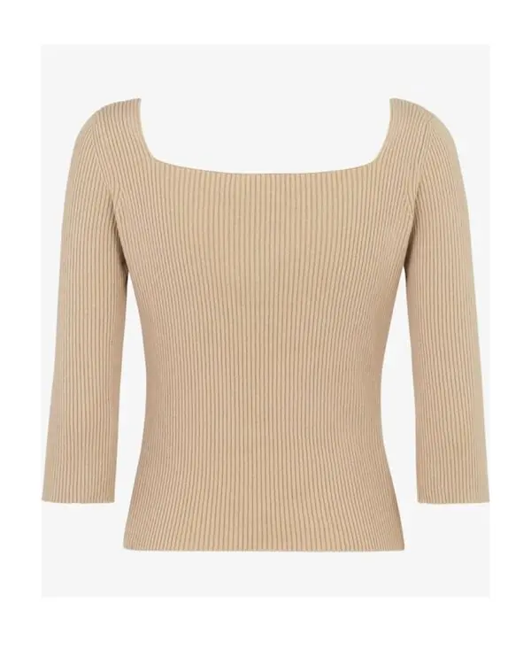 Fendi Square Neck Ribbed 3/4 Sleeve Top