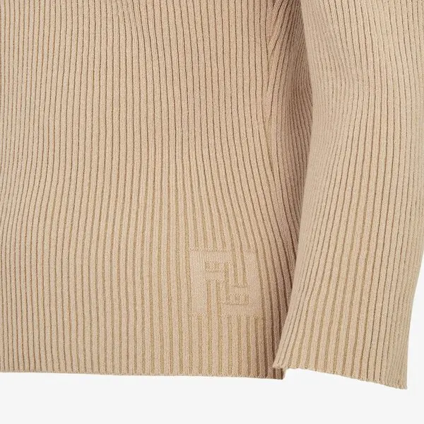 Fendi Square Neck Ribbed 3/4 Sleeve Top