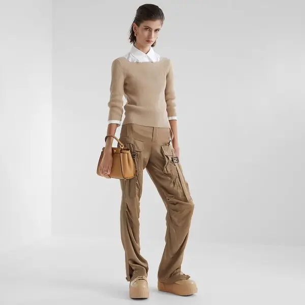 Fendi Square Neck Ribbed 3/4 Sleeve Top