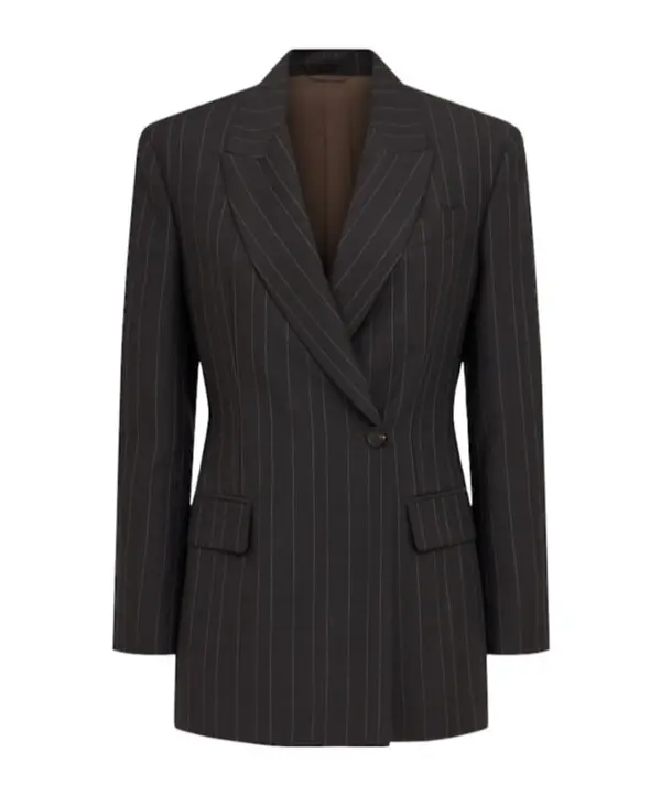 Brunello Cucinelli Pinstripe Wool Suit Blazer