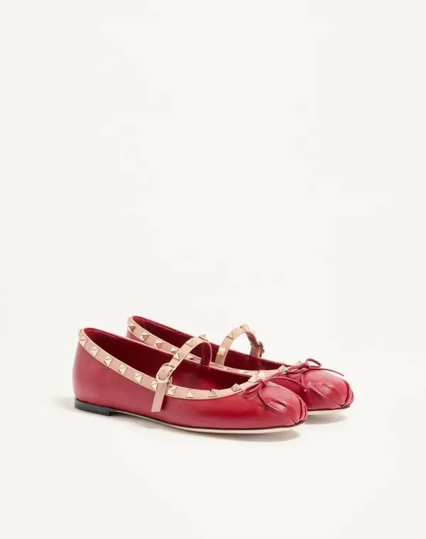 Valentino Garavani Rockstud Nappa Mary Jane Ballerina Flats - Red