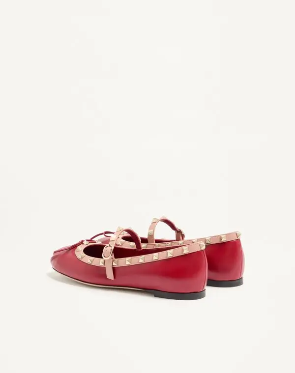 Valentino Garavani Rockstud Nappa Mary Jane Ballerina Flats - Red